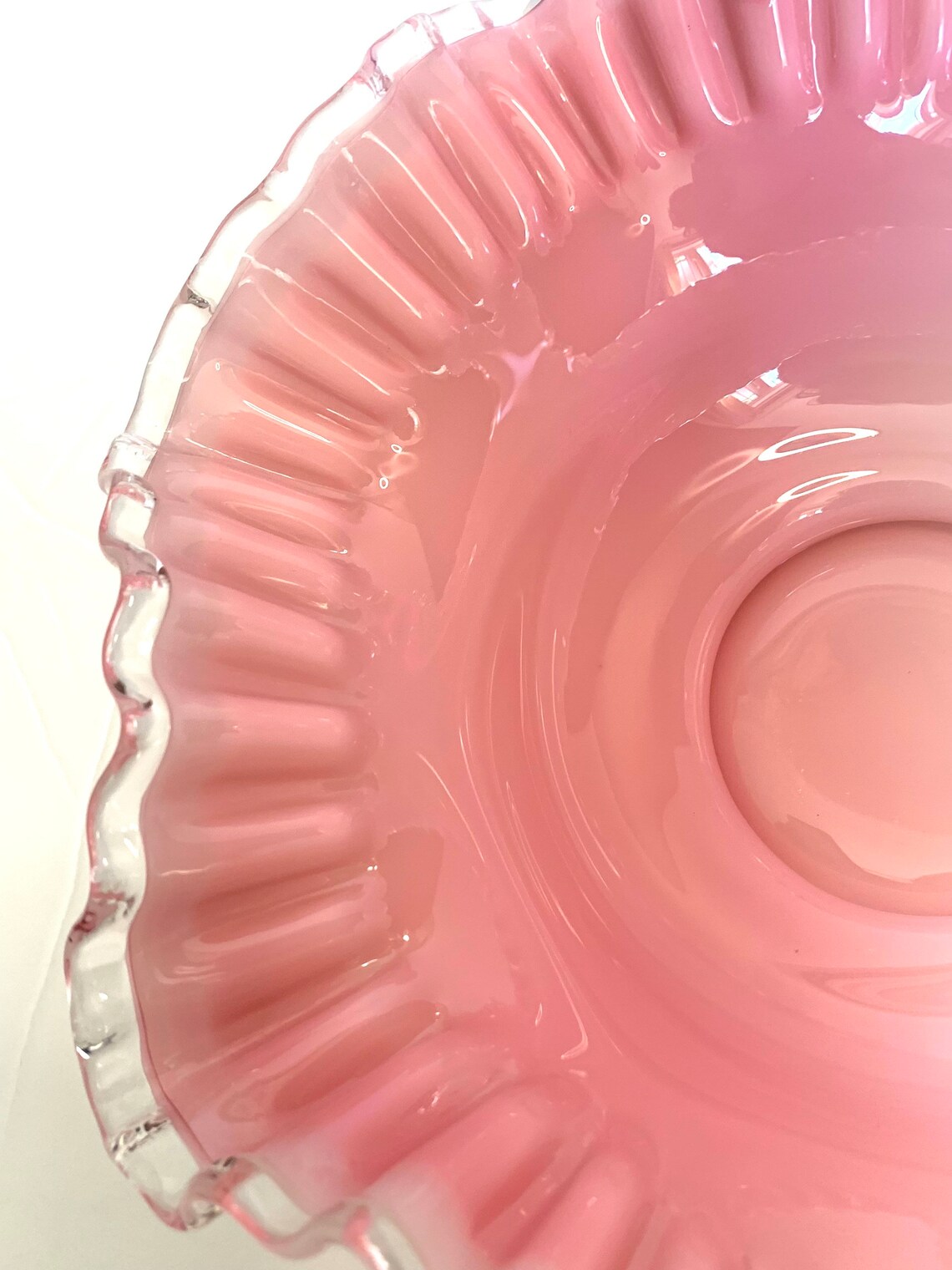 Vintage Fenton Pink /white Ruffled Edge Fruit Bowl / - Etsy
