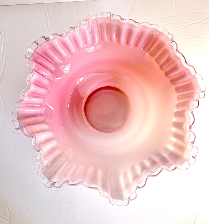 Vintage Fenton Pink /white Ruffled Edge Fruit Bowl / - Etsy