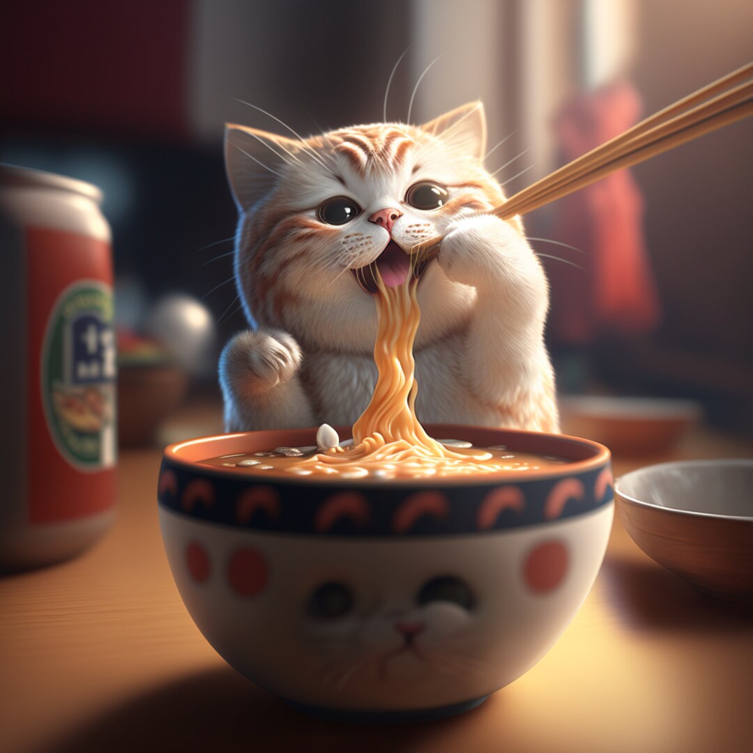 Cat Eating Ramen PNG & SVG - Cute White Cat Eat Ramen Noodles - Ramen ...