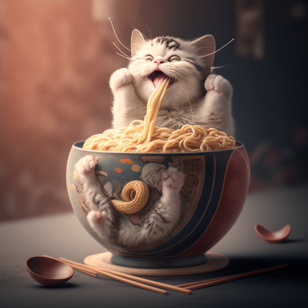 Cat Eating Ramen PNG & SVG Cute White Cat Eat Ramen Noodles Ramen Cat ...