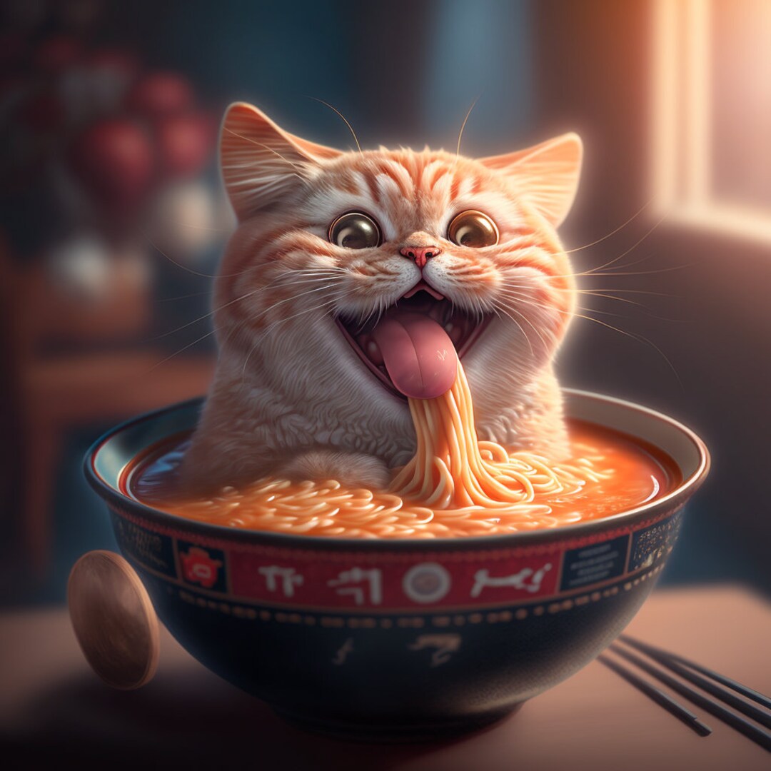 Cat Eating Ramen PNG & SVG - Cute White Cat Eat Ramen Noodles - Ramen ...