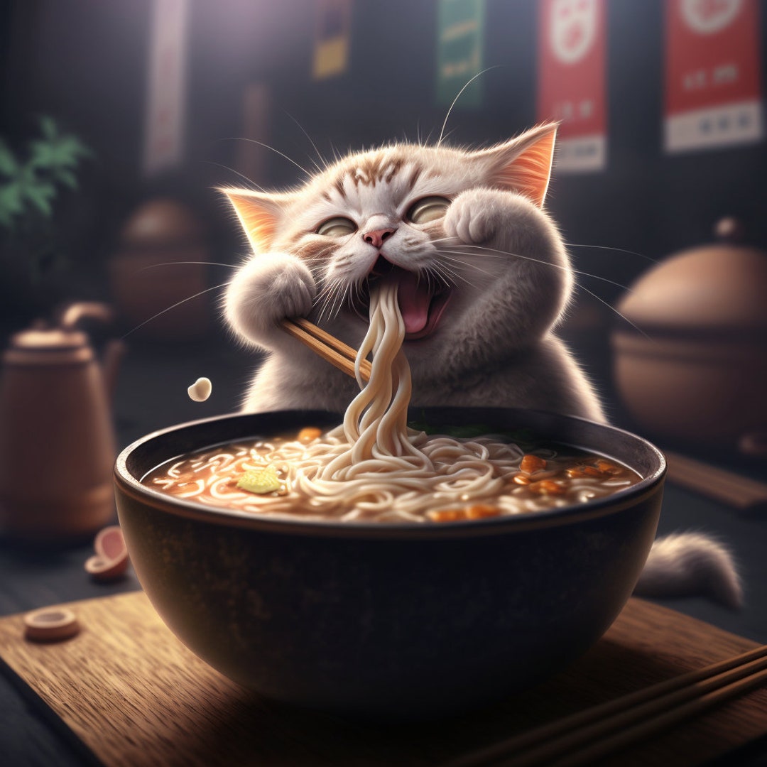 Cat Eating Ramen PNG & SVG - Cute White Cat Eat Ramen Noodles - Ramen ...