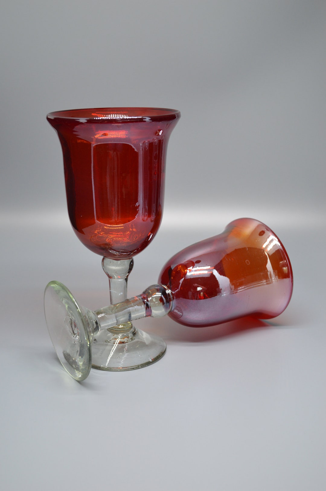 Pair of Ruby Red and Iridescent Wine Glasses - Etsy