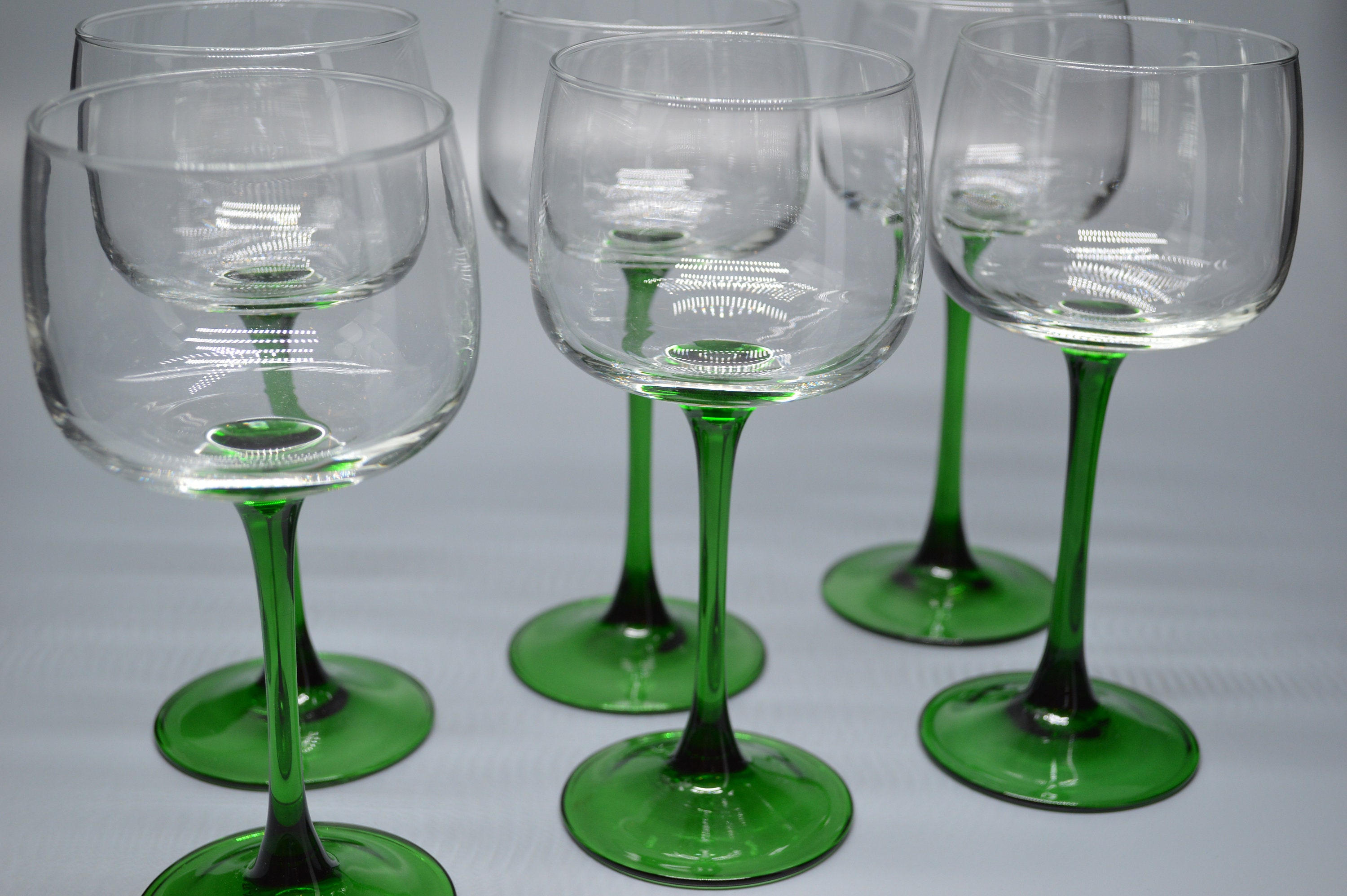 French Green Glass Wine Glasses, luminarc, Long Stem, Set of 10 - Etsy