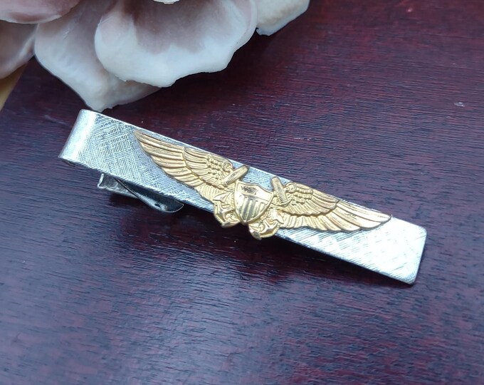Navy- Aviator- Two Tone Tie Clip- Navy Tie Bar- Vintage Tie Bar- Naval ...