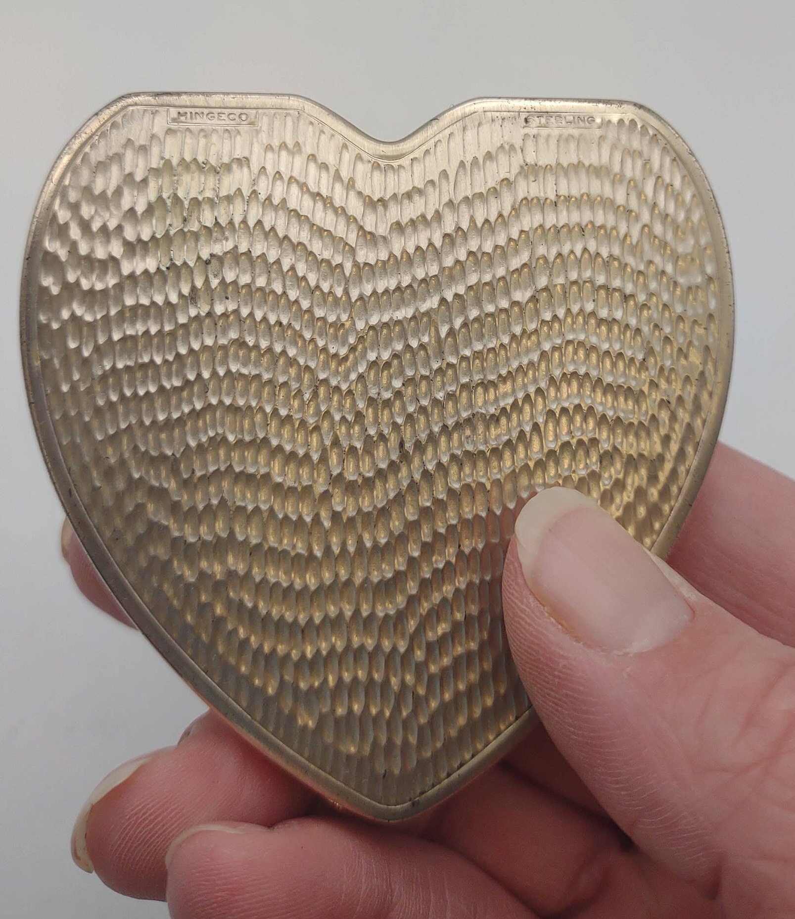 WWII Era 1940s Hingeco Sterling Silver Heart Shaped Sweetheart Compact ...