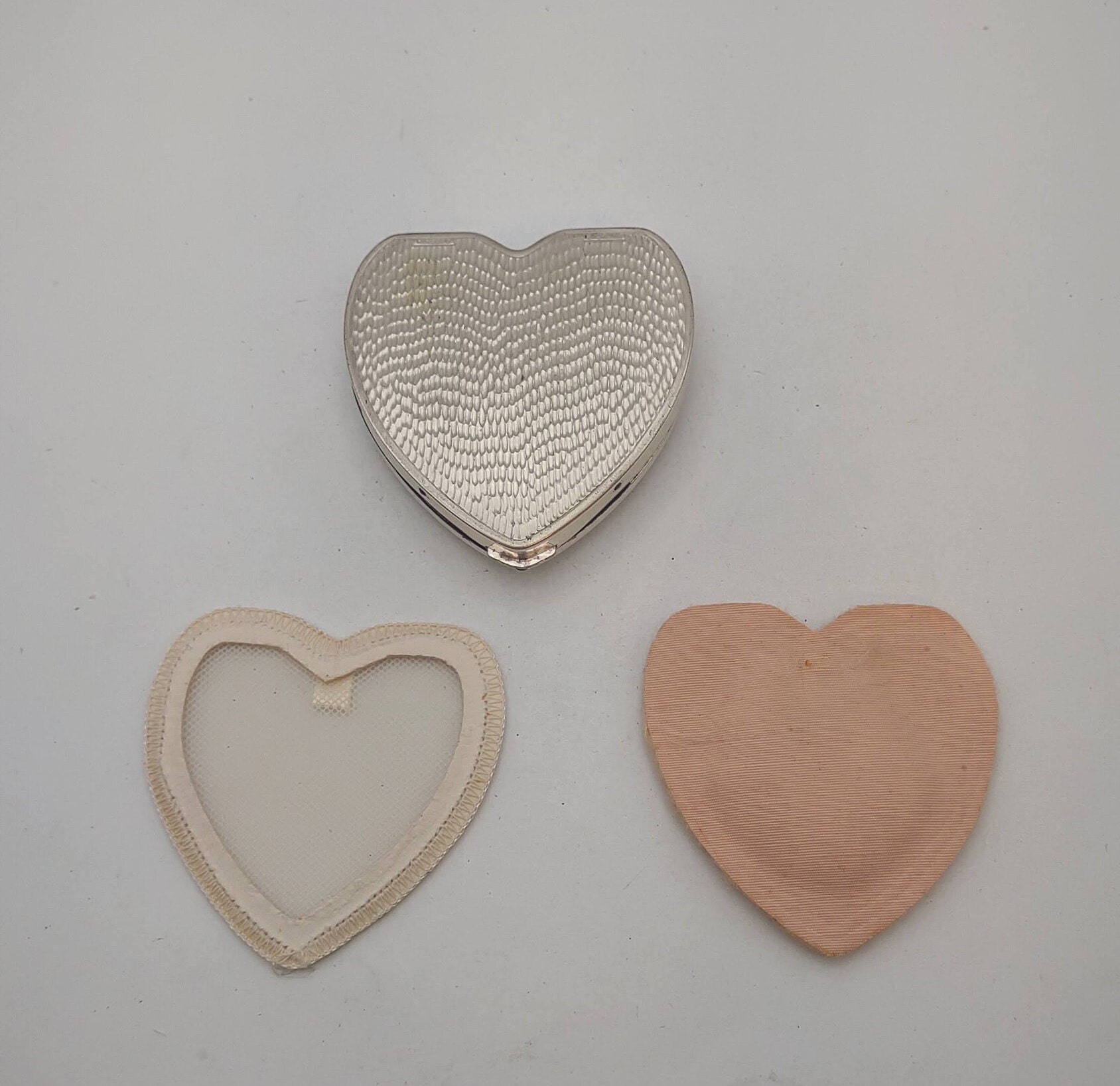 WWII Era 1940s Hingeco Sterling Silver Heart Shaped Sweetheart Compact ...