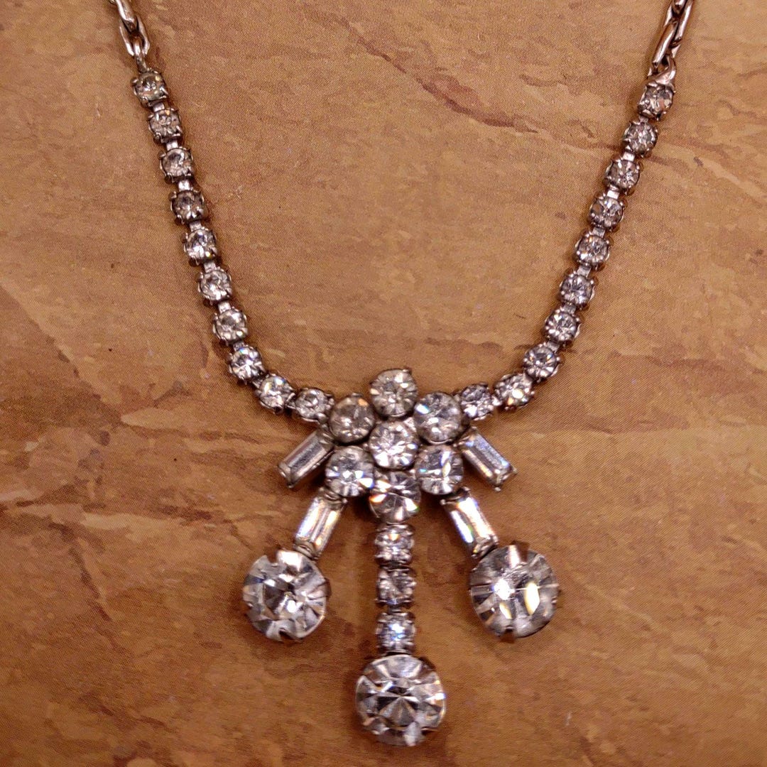 Leo Glass- Vintage Costume- Rhinestone Necklace- 1940s- Well Made- 15 ...