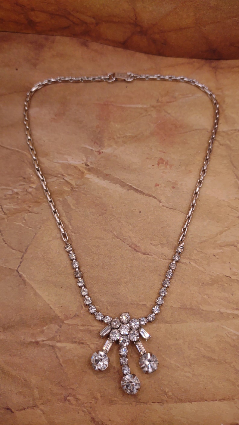 Leo Glass Vintage Costume Rhinestone Necklace 1940s Well Made 15 Inch ...