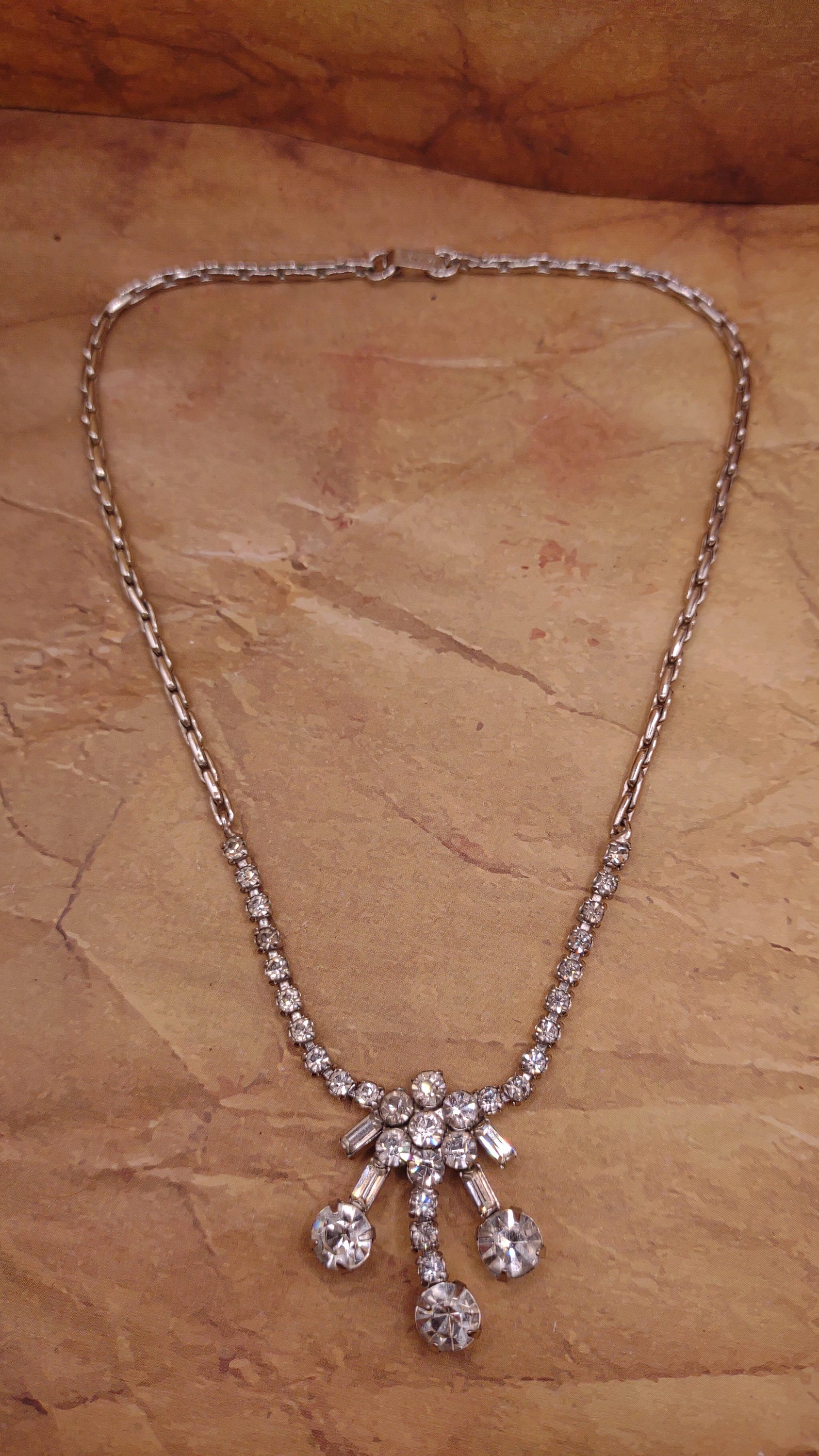 Leo Glass Vintage Costume Rhinestone Necklace 1940s Well Made 15 Inch ...