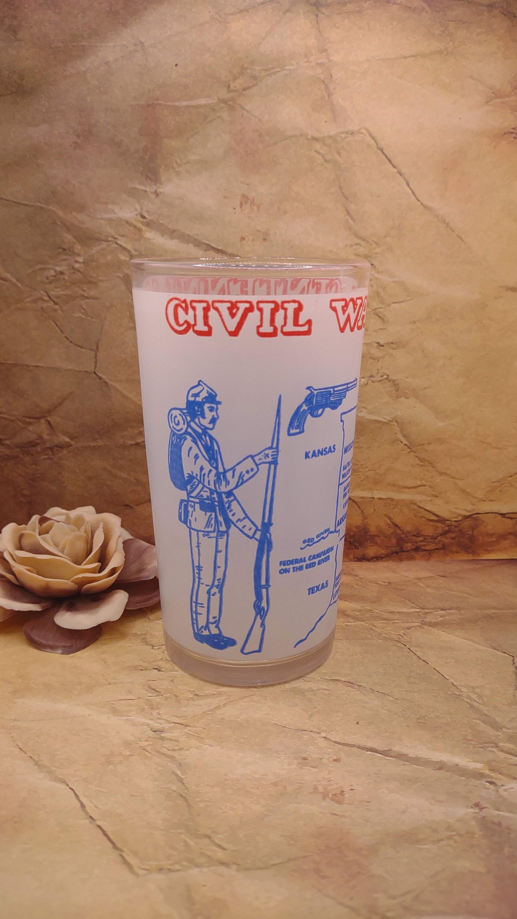 Civil War Centennial Glass Frosted Glass Civil War Map Glass 1960s ...