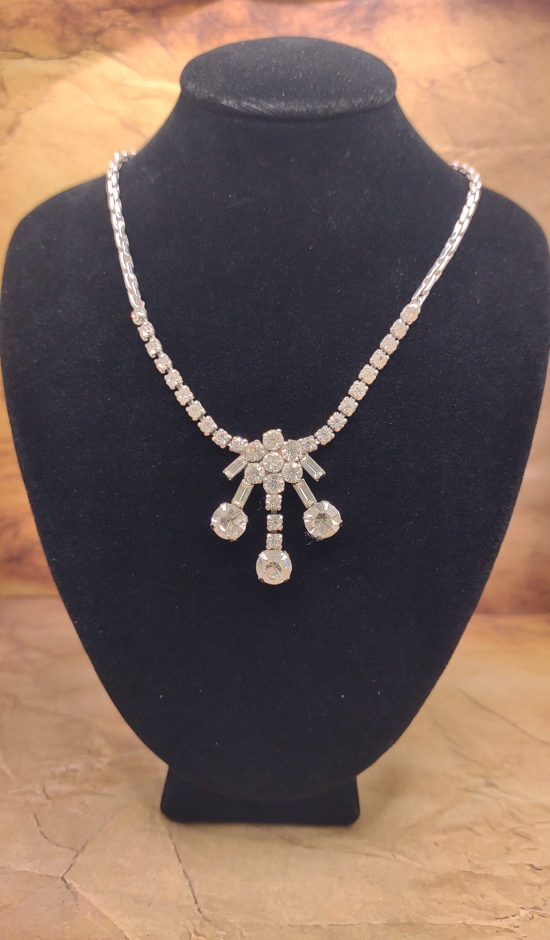 Leo Glass Vintage Costume Rhinestone Necklace 1940s Well Made 15 Inch ...