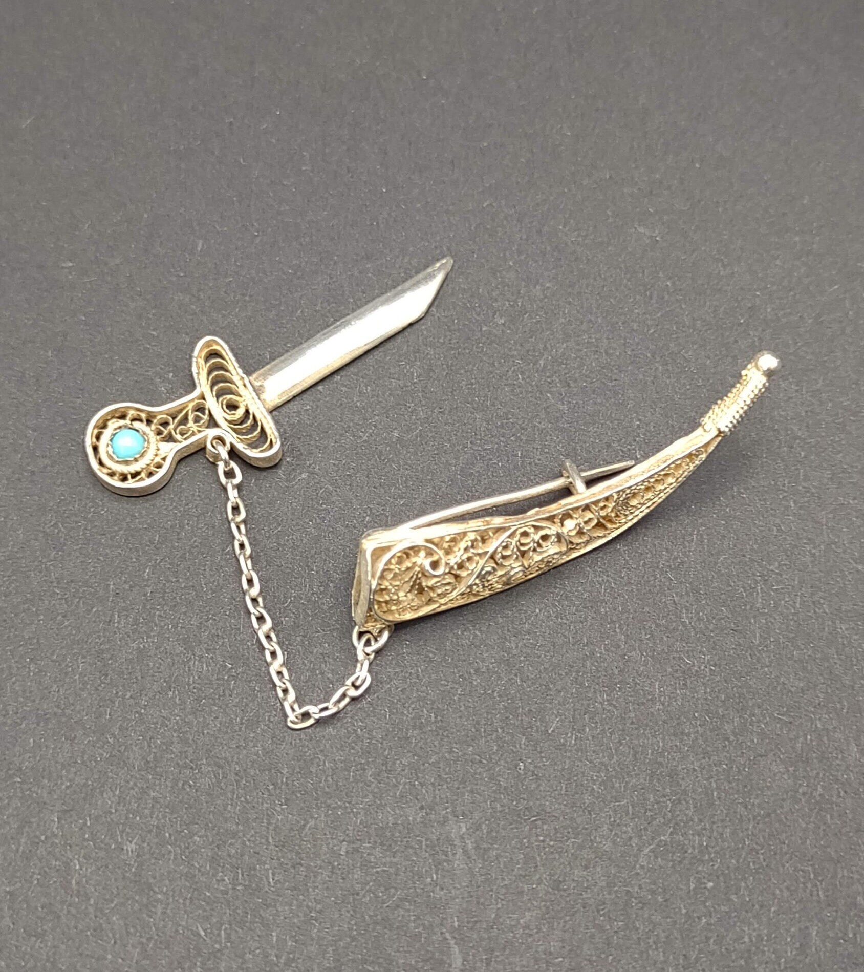 925 Silver Dagger and Sheath Sword Pin Filigree Dagger in Sheath Pin ...