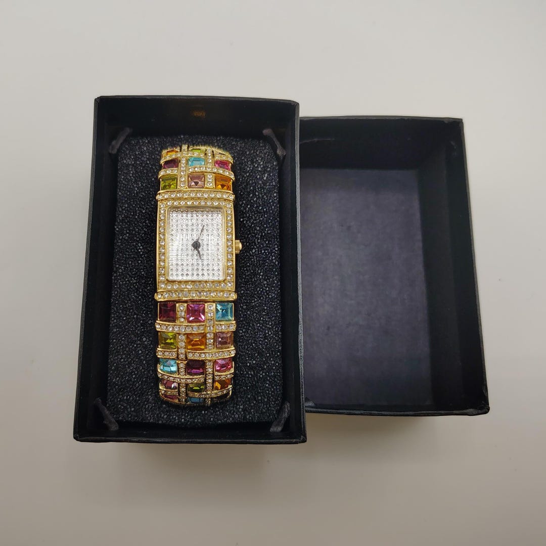 Retro Colorful Adrienne Watch- 90s Bedazzled Cuff Bracelet Bling ...