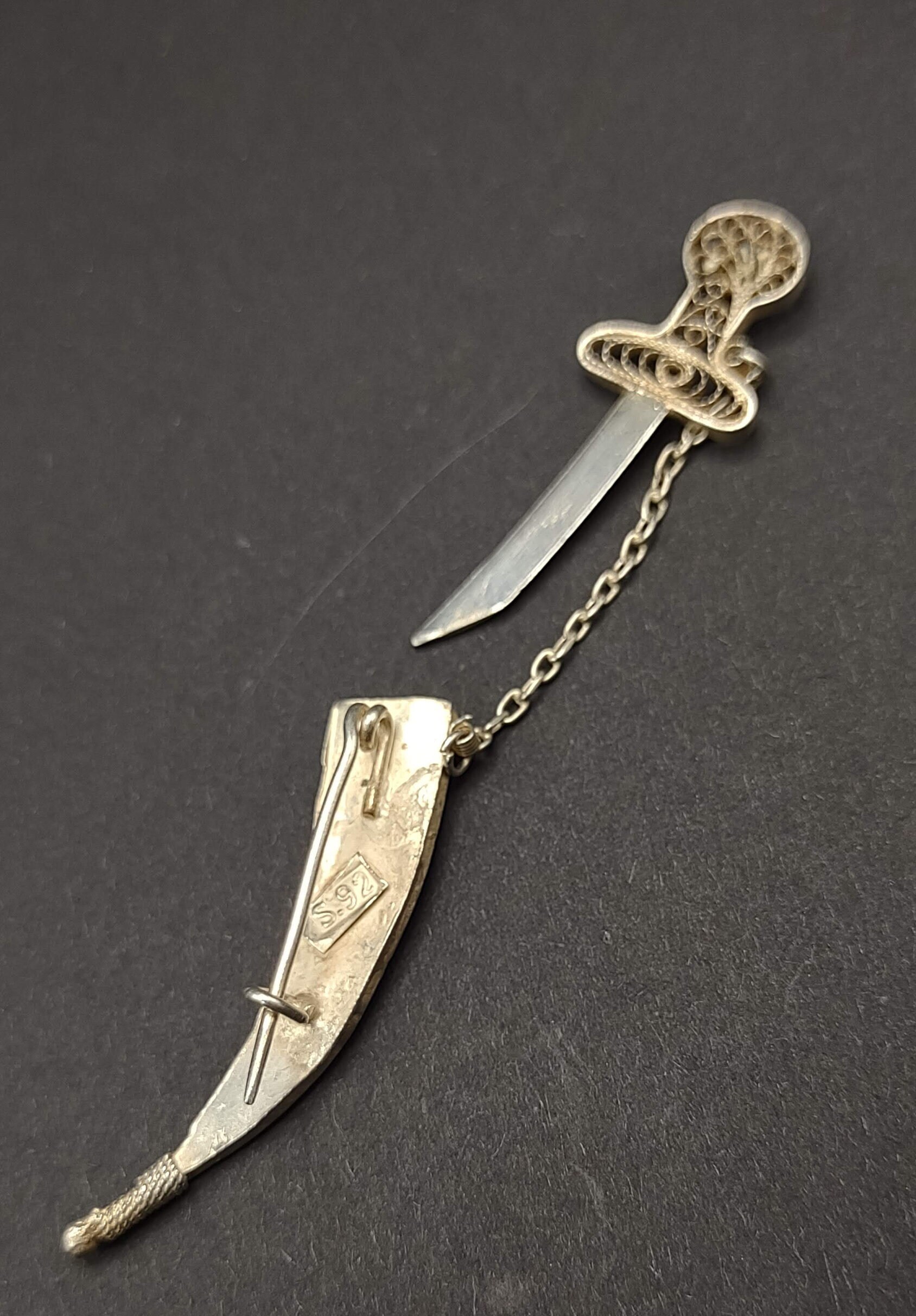 925 Silver Dagger and Sheath Sword Pin Filigree Dagger in Sheath Pin ...