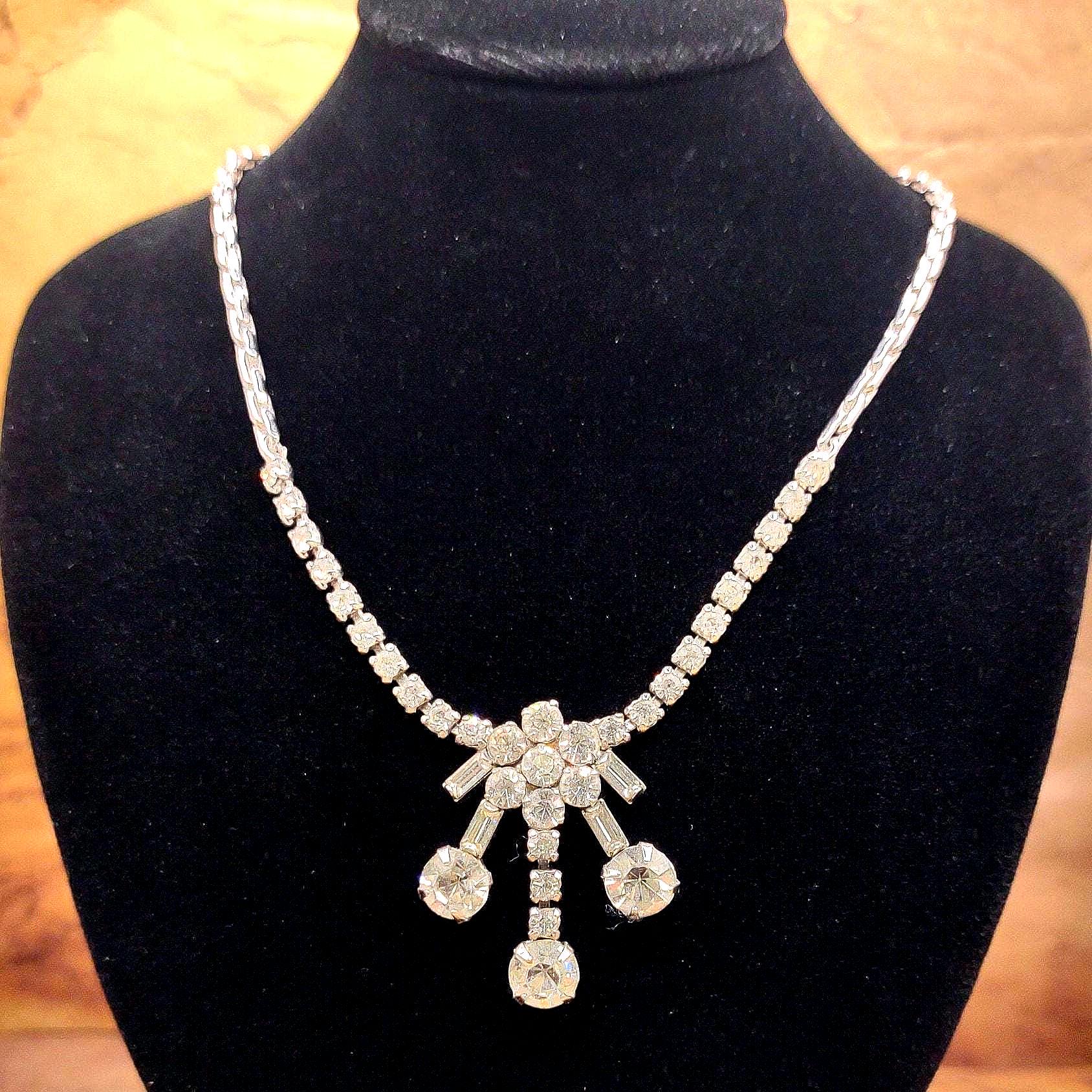 Leo Glass- Vintage Costume- Rhinestone Necklace- 1940s- Well Made- 15 ...