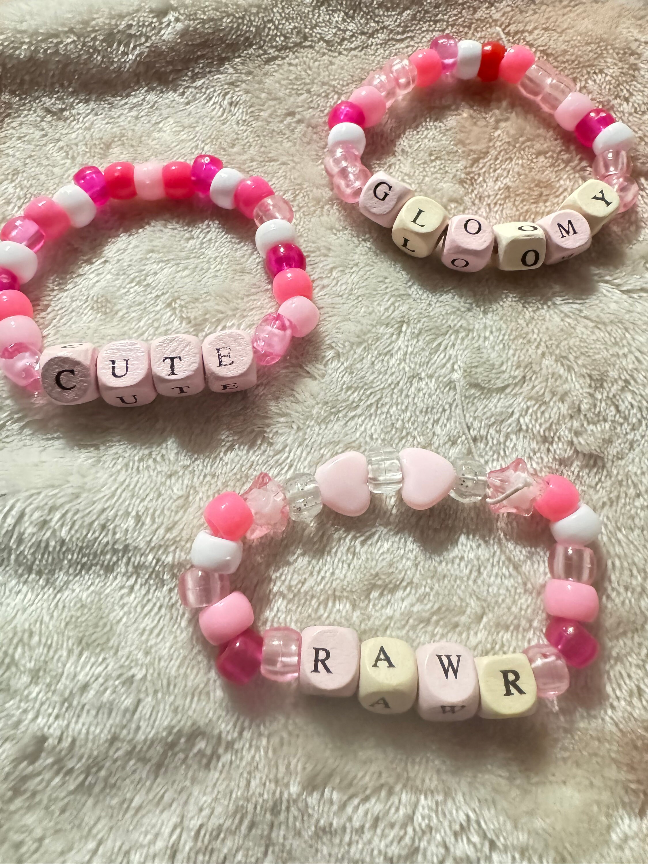 READ DESC Cute Pink Kandi Bracelets Wood Letter Beads Kawaii Cutecore ...