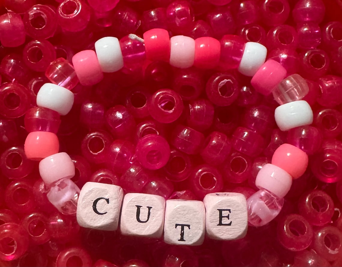 READ DESC Cute Pink Kandi Bracelets Wood Letter Beads Kawaii Cutecore ...