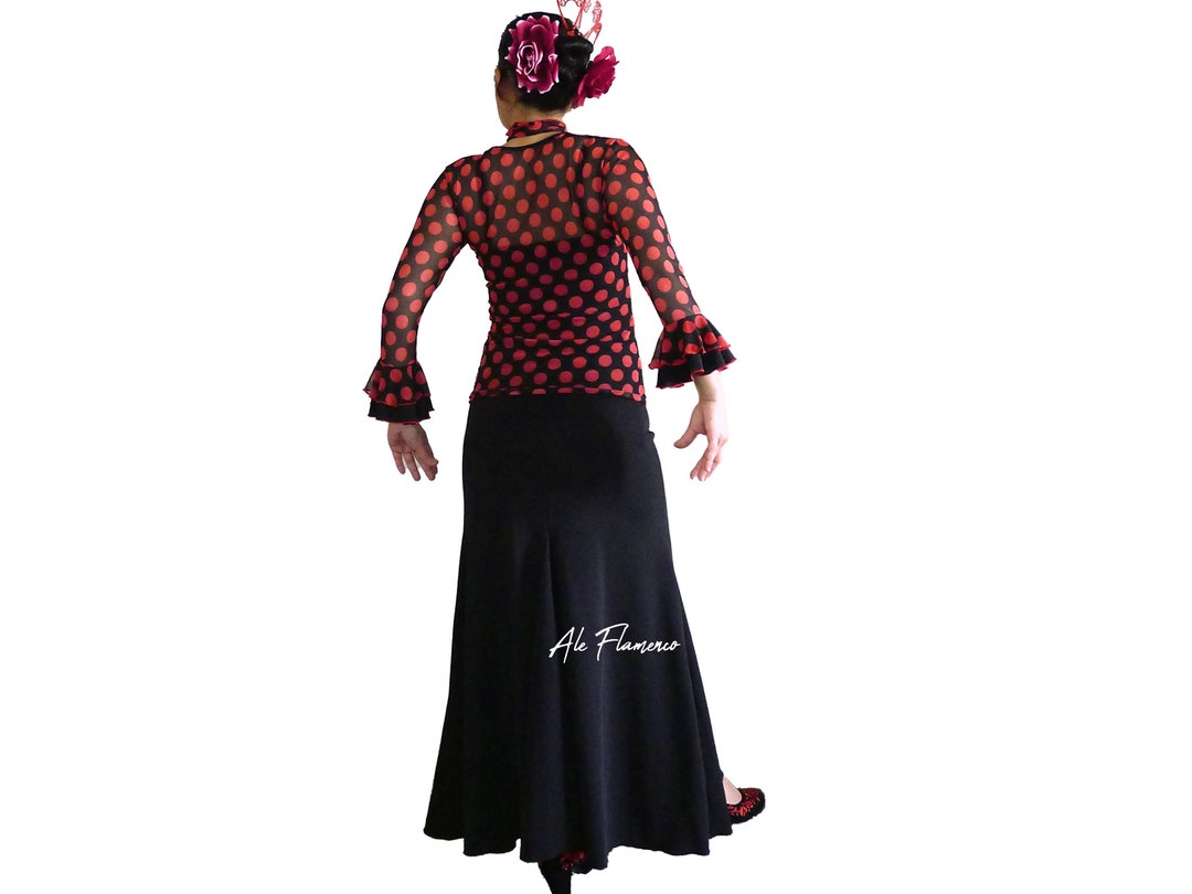 Black Red Polka Dots Flamenco Dance Top, Spanish Theme Top, Spanish ...