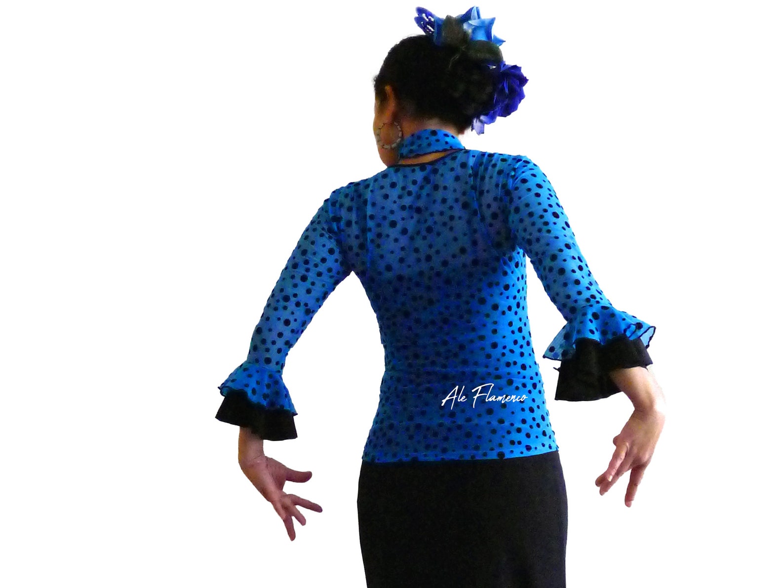 Black Turquoise Polka Dots Flamenco Dance Top, Spanish Theme Top ...