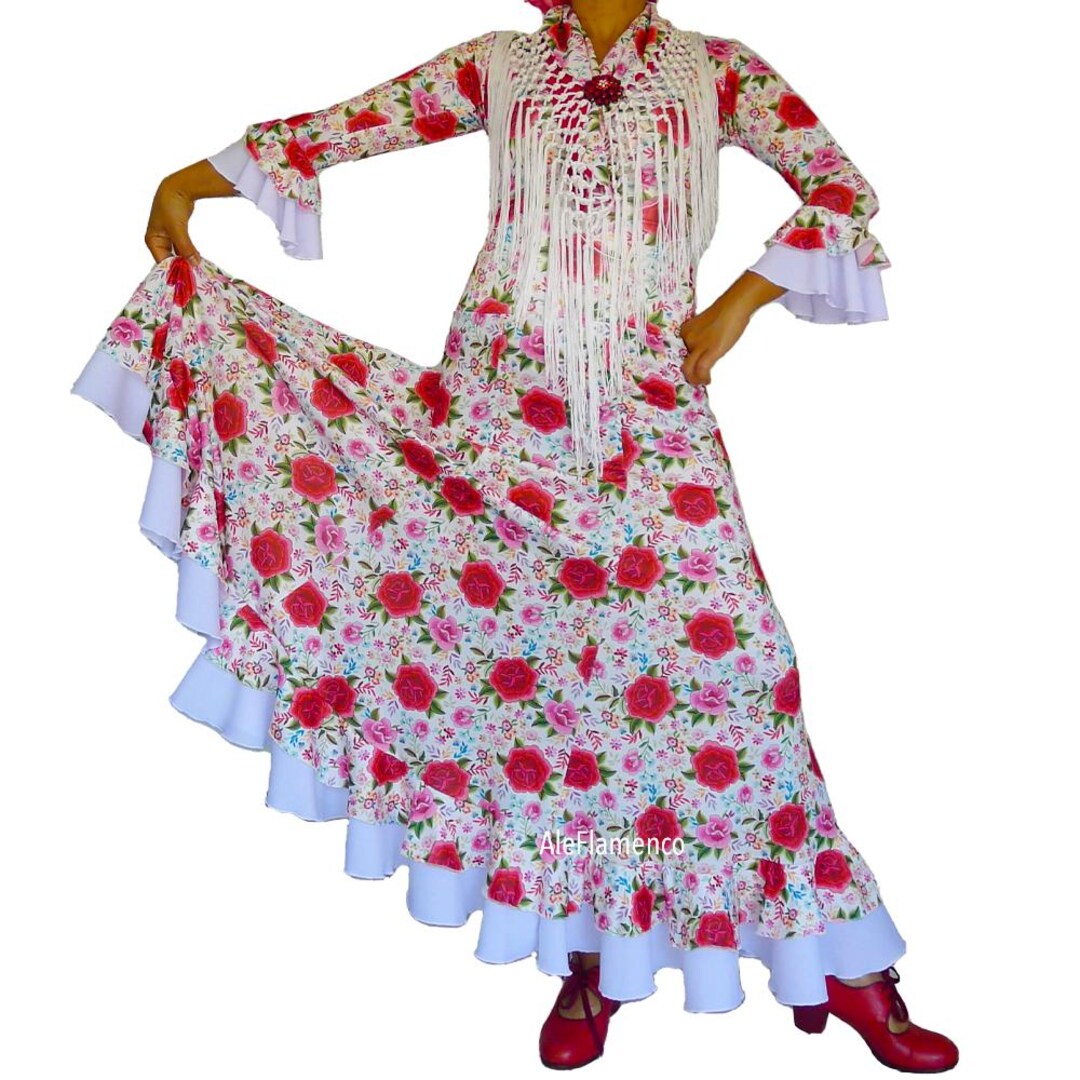 Flamenco Dance Skirt: Set With Top-manton Print White Background - Etsy
