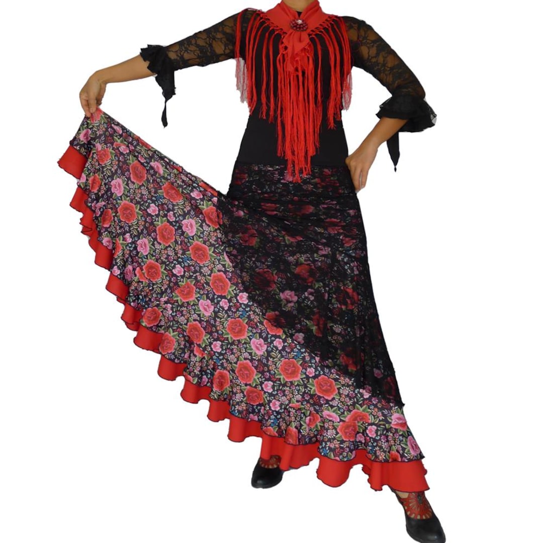 Skirt-flamenco Dance Skirt Manton Prints Combo Lace. Falda De Baile ...