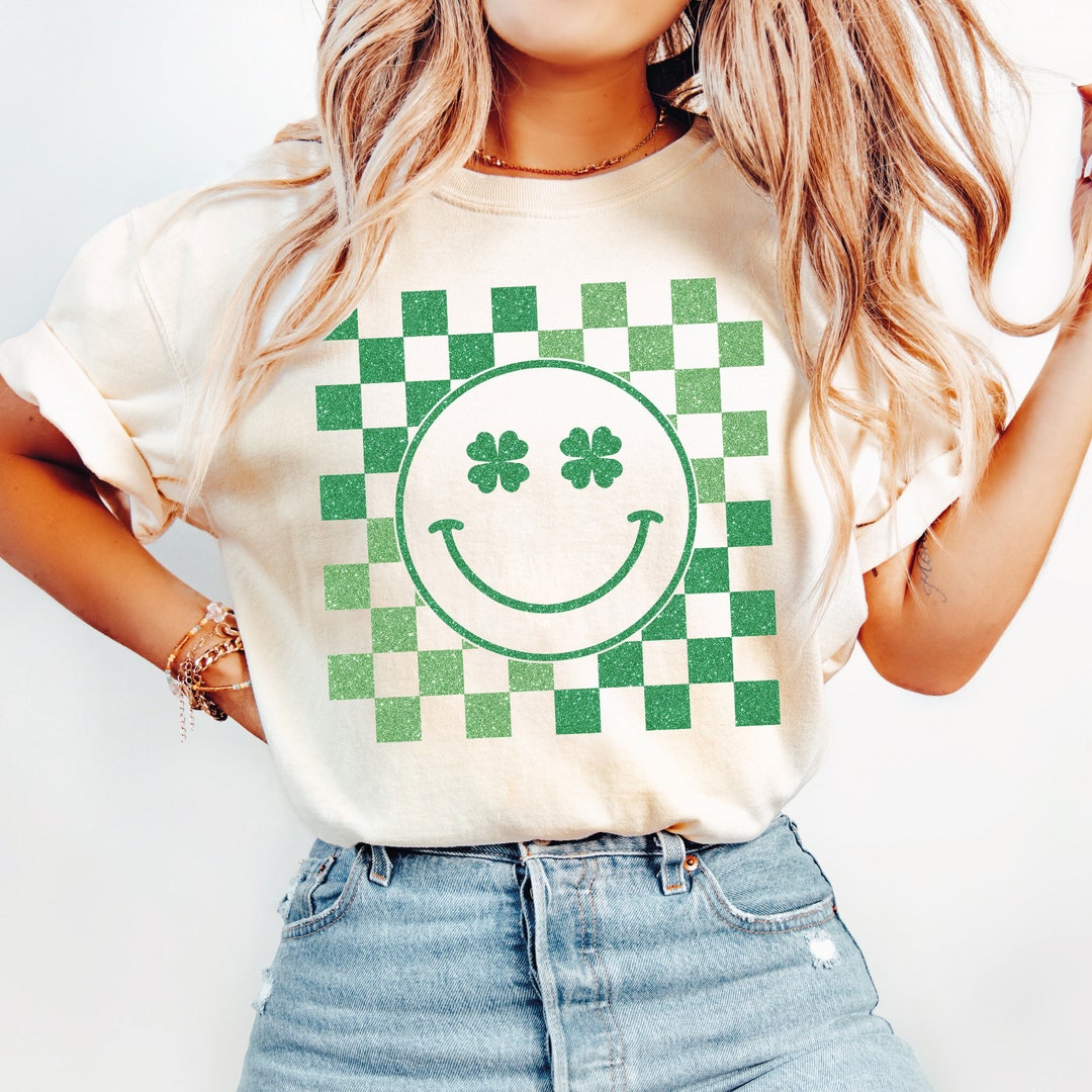 St. Patricks Day Retro Clover Smile PNG, Faux Sequins PNG, Lucky ...