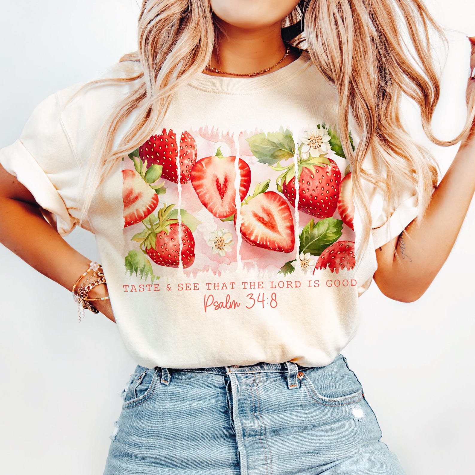 Strawberry Taste and See Floral Png, Bible Verse Png, Christian Png ...