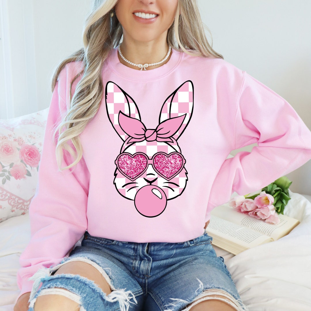 Easter Bunny Blowing Bubble Png Bunny With Glasses Faux Glitter Sequin ...