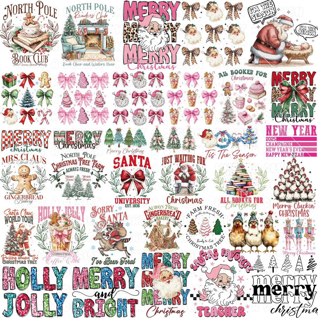 Retro Christmas Bundle Png, Merry Christmas Png, Christmas Png, Western ...