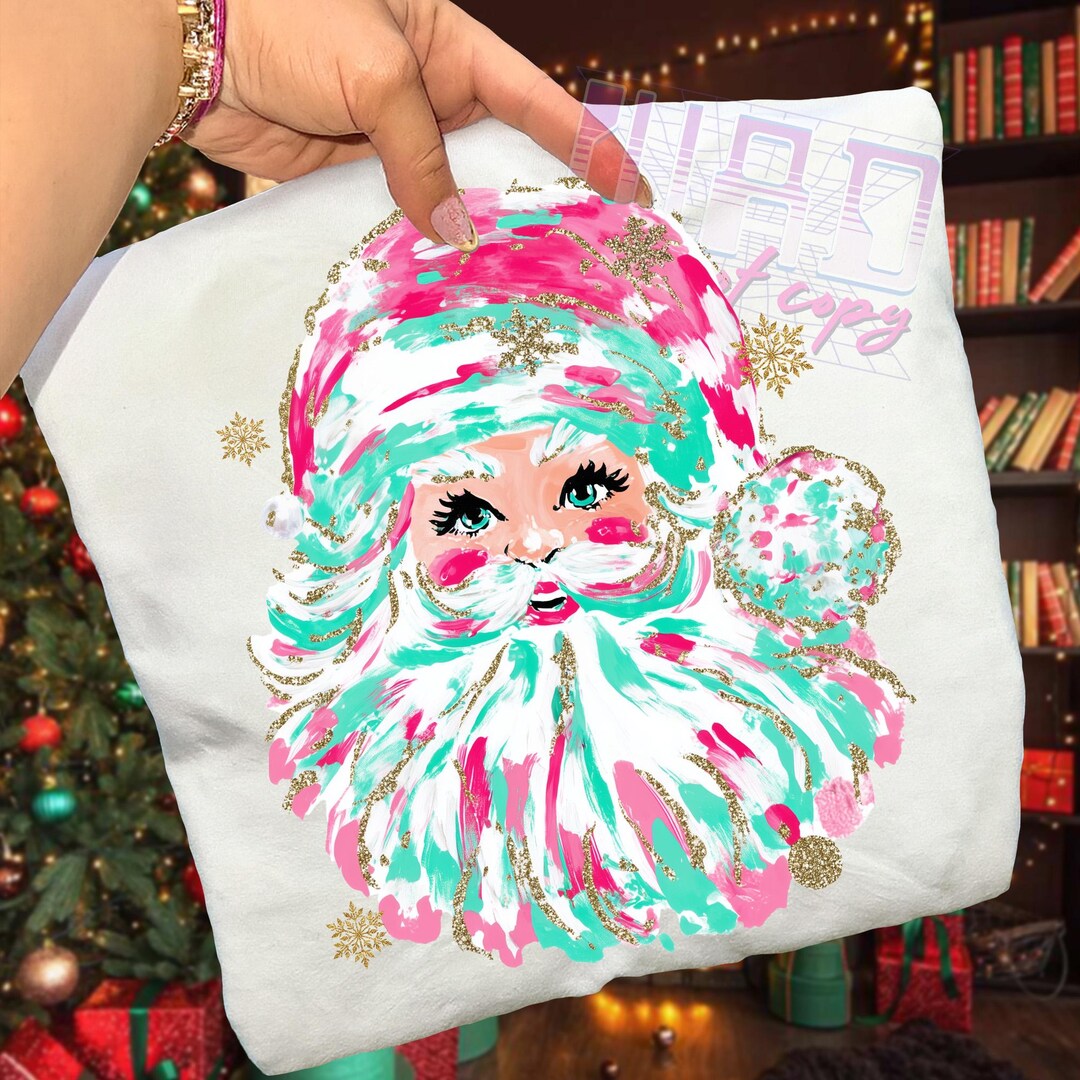 Preppy Brushstroke Santa Claus Png, Colorful Preppy Glitter Christmas ...