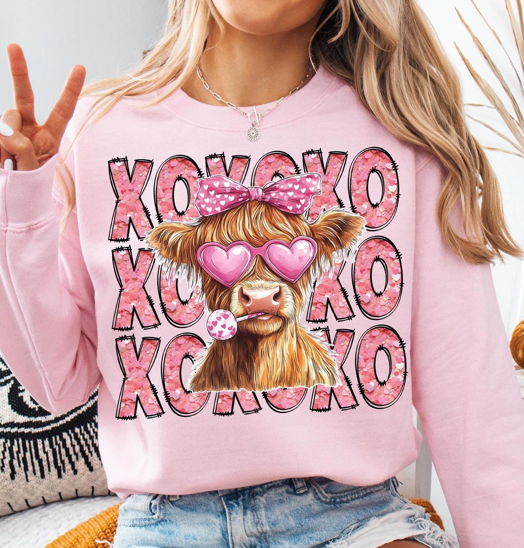 Xoxo Valentine Highland Cow Vibes Png, Valentine Coquette Png ...