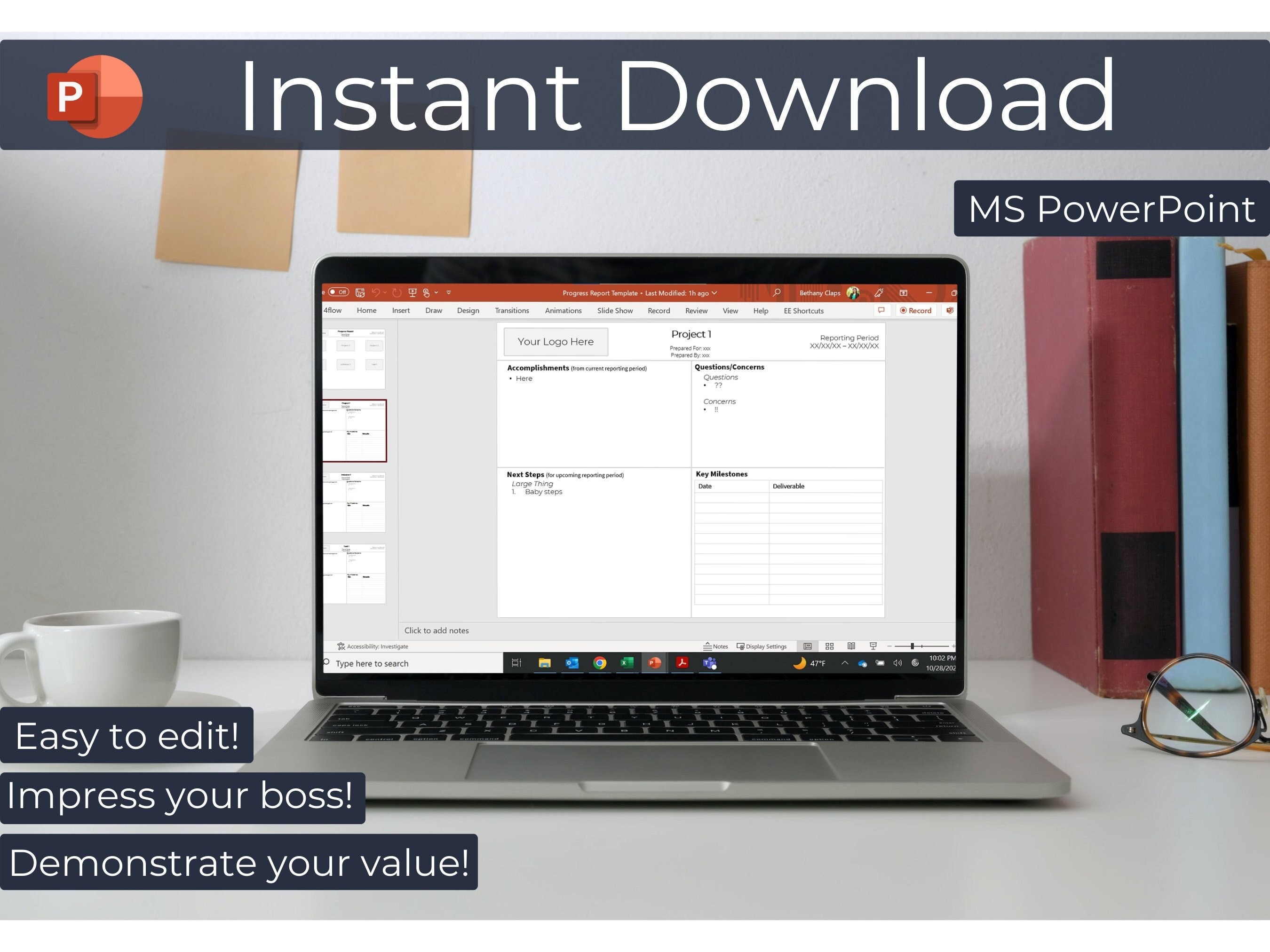 Digital Project Progress Report Template | MS Powerpoint Template ...
