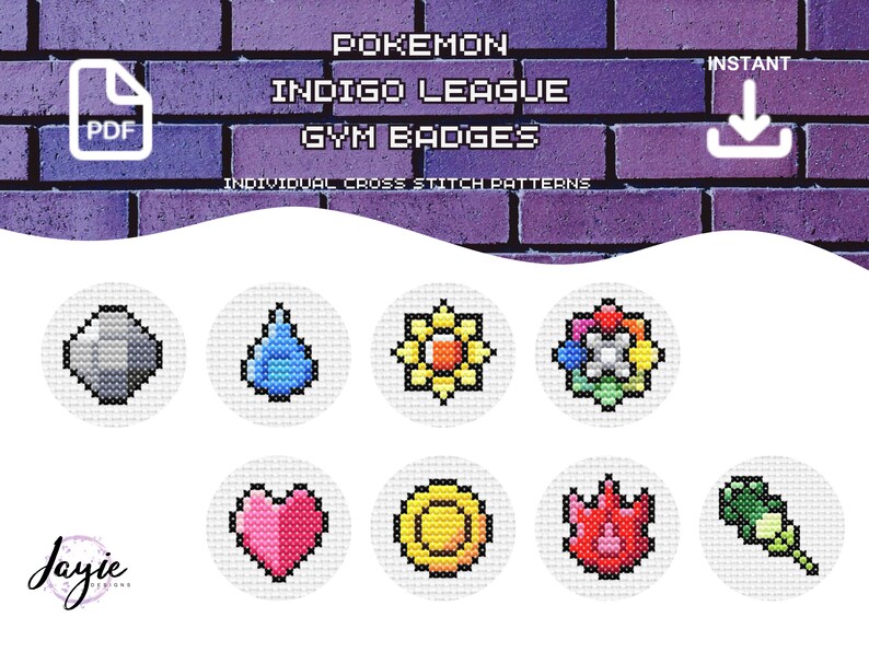 Pokemon Indigo League Gym Badges Individual Badge Cross Stitch Pattern ...