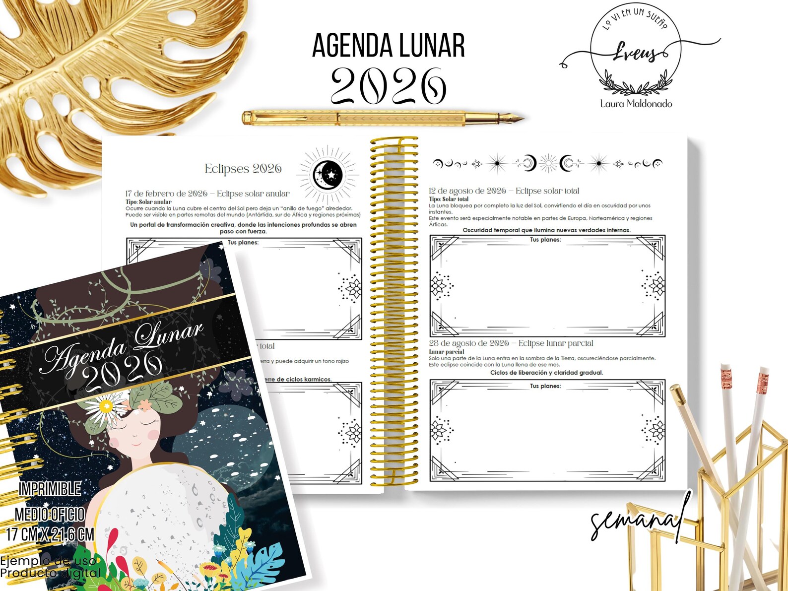 Agenda Lunar 2026 Espiritual | Planner Lunar con Fases de la Luna ...