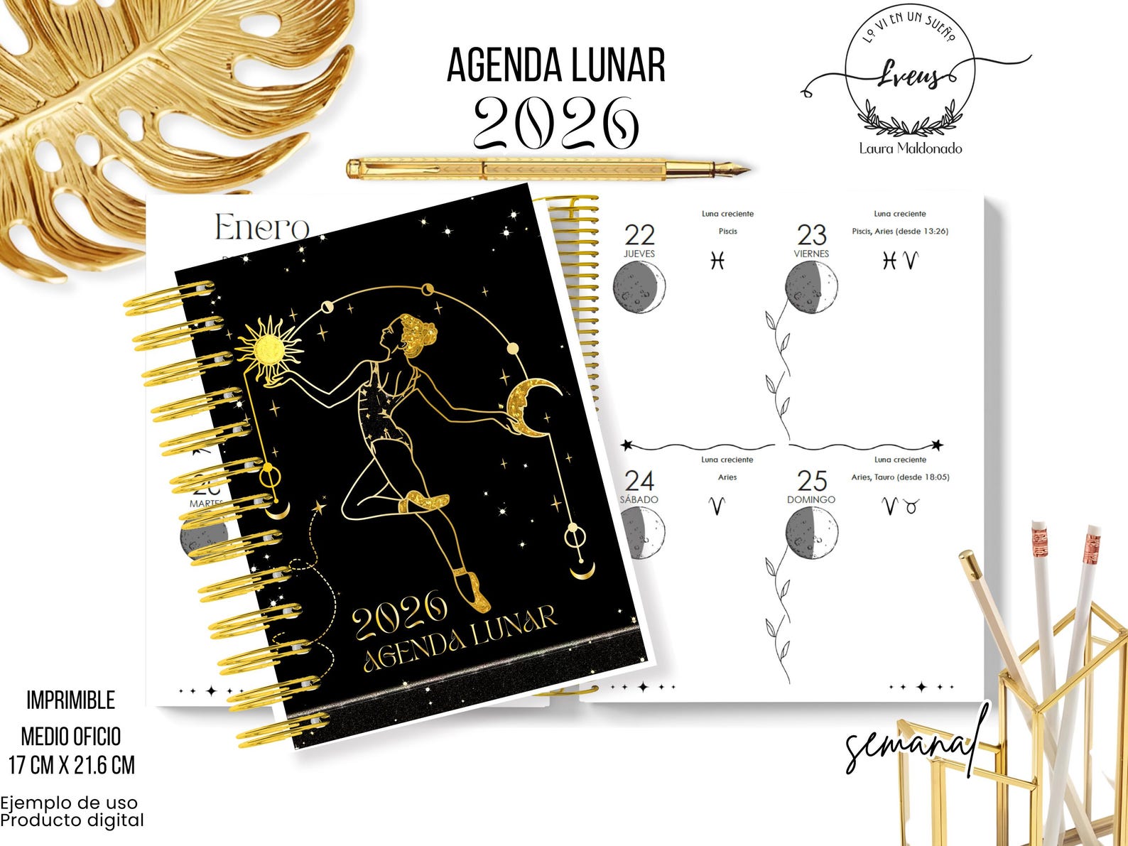 Agenda Lunar 2026 Espiritual | Planner Lunar con Fases de la Luna ...