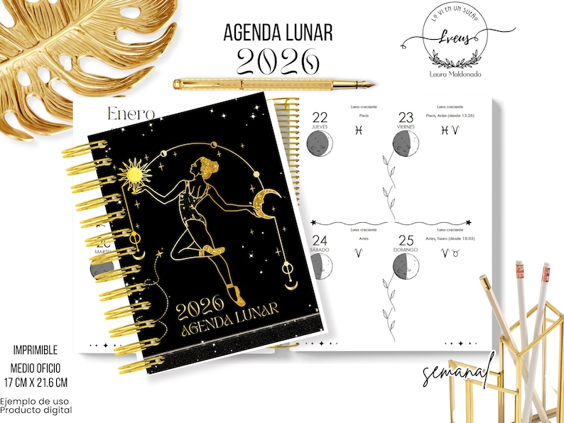 Agenda Lunar 2026 Espiritual | Planner Lunar con Fases de la Luna ...