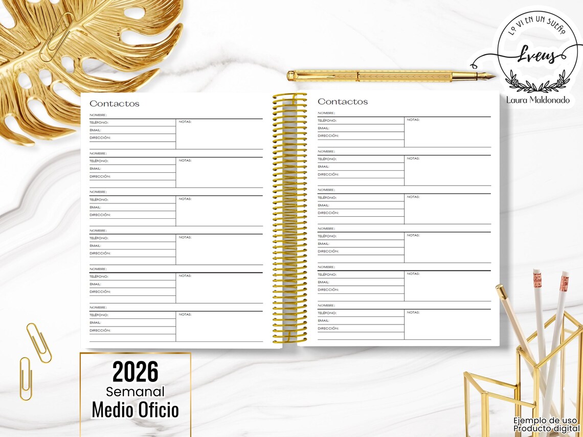 AGENDA CLÁSICA 2026 Agenda formal archivo imprimible medio oficio PDF ...