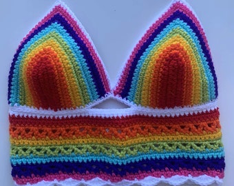 Pride Rainbow Cloud Crochet Bralette Top, Handmade Bralette Top ...