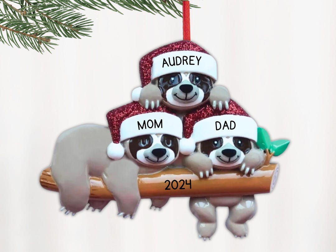 Three Sloths Christmas Ornament for Personalization, Custom Family of ...