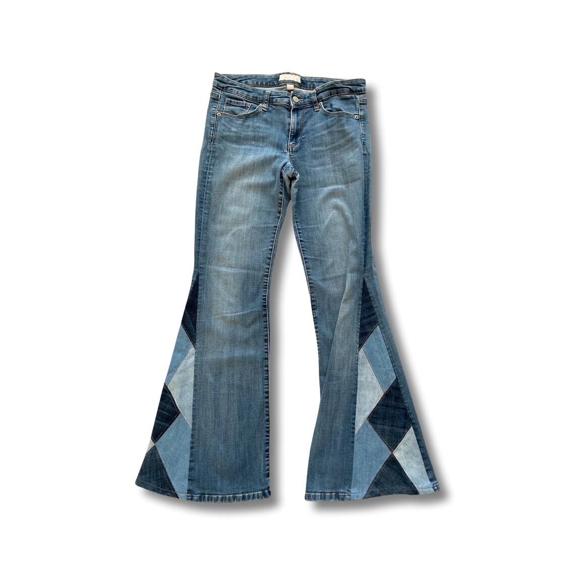 Womens Upcycled Bell Bottom Jeans With Denim Patchwork Banana - Etsy