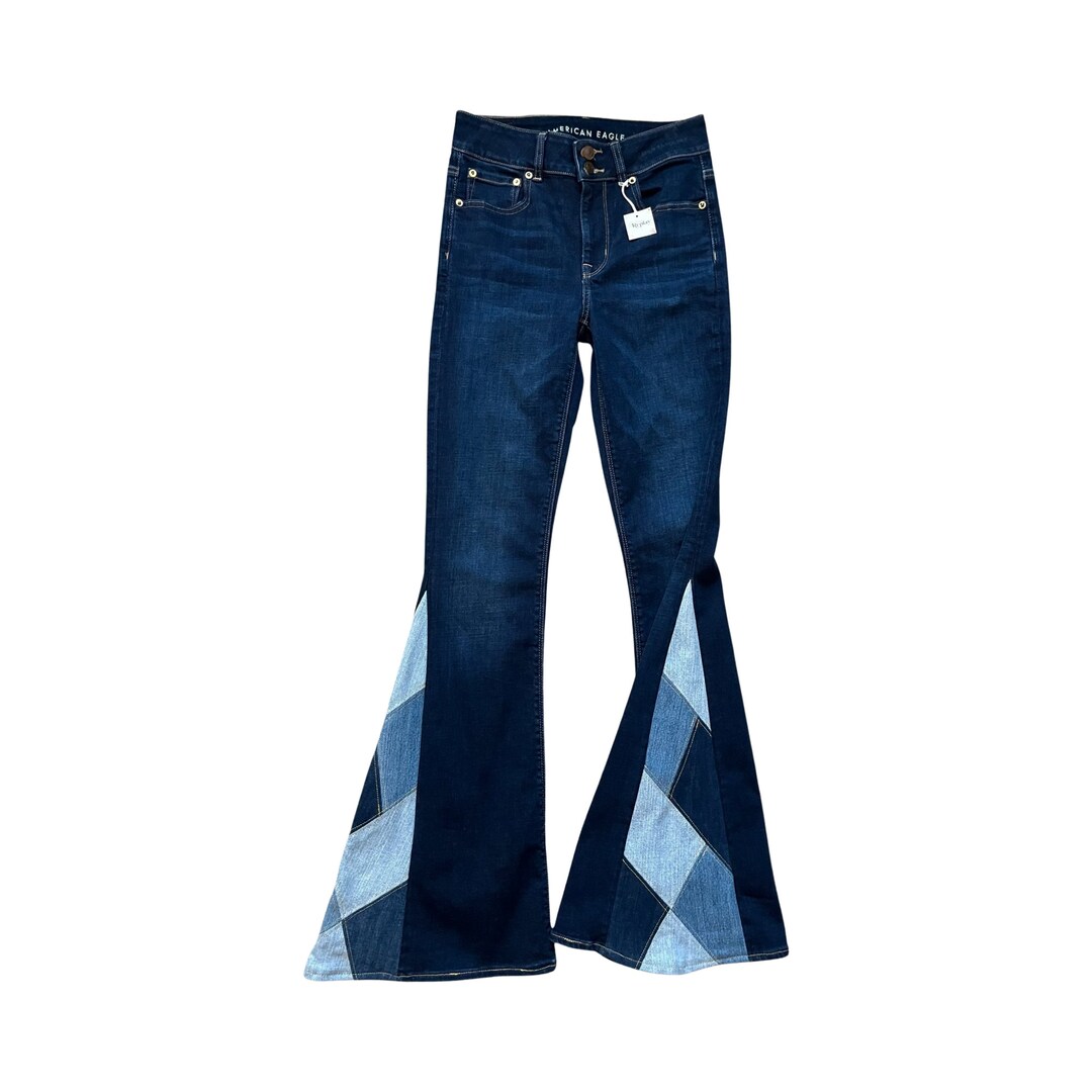 Women's Denim Patchwork Bell Bottoms, Upcycled Jeans - Etsy