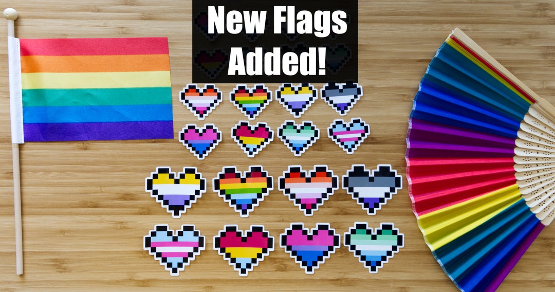 LGBTQ Pixel Heart Stickers Pride Flags, Waterproof Stickers, Rainbow, 8 ...