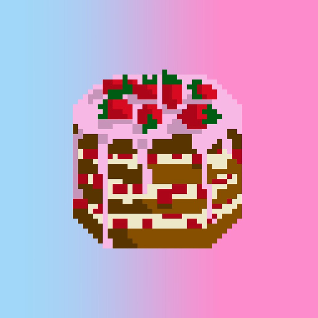 Strawberry Cake Pixel Art Sticker - Cute Dessert Sticker, Video Game ...