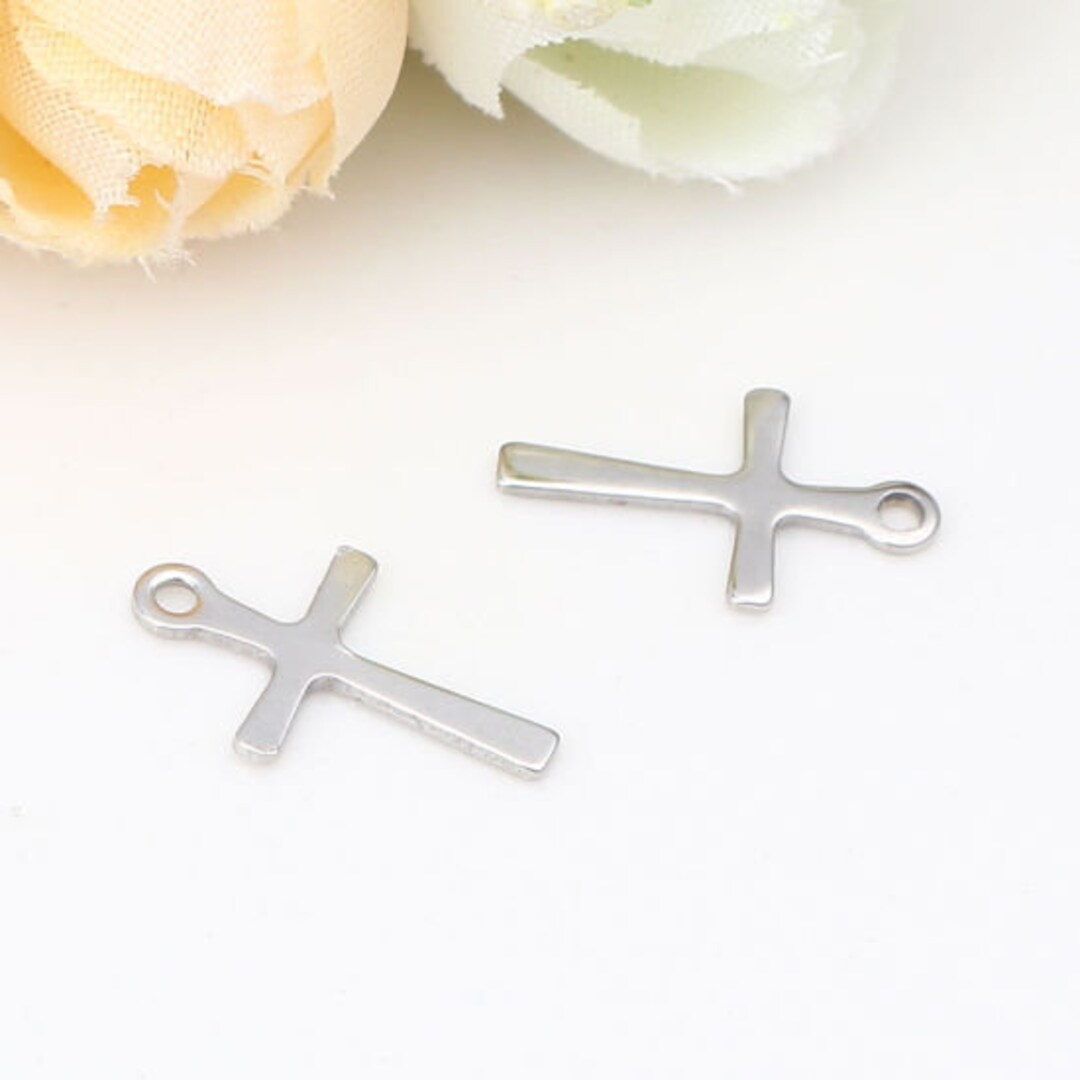 Set of 5 Catholic Christian Cross Pendant Charms 15x10 Mm Stainless ...