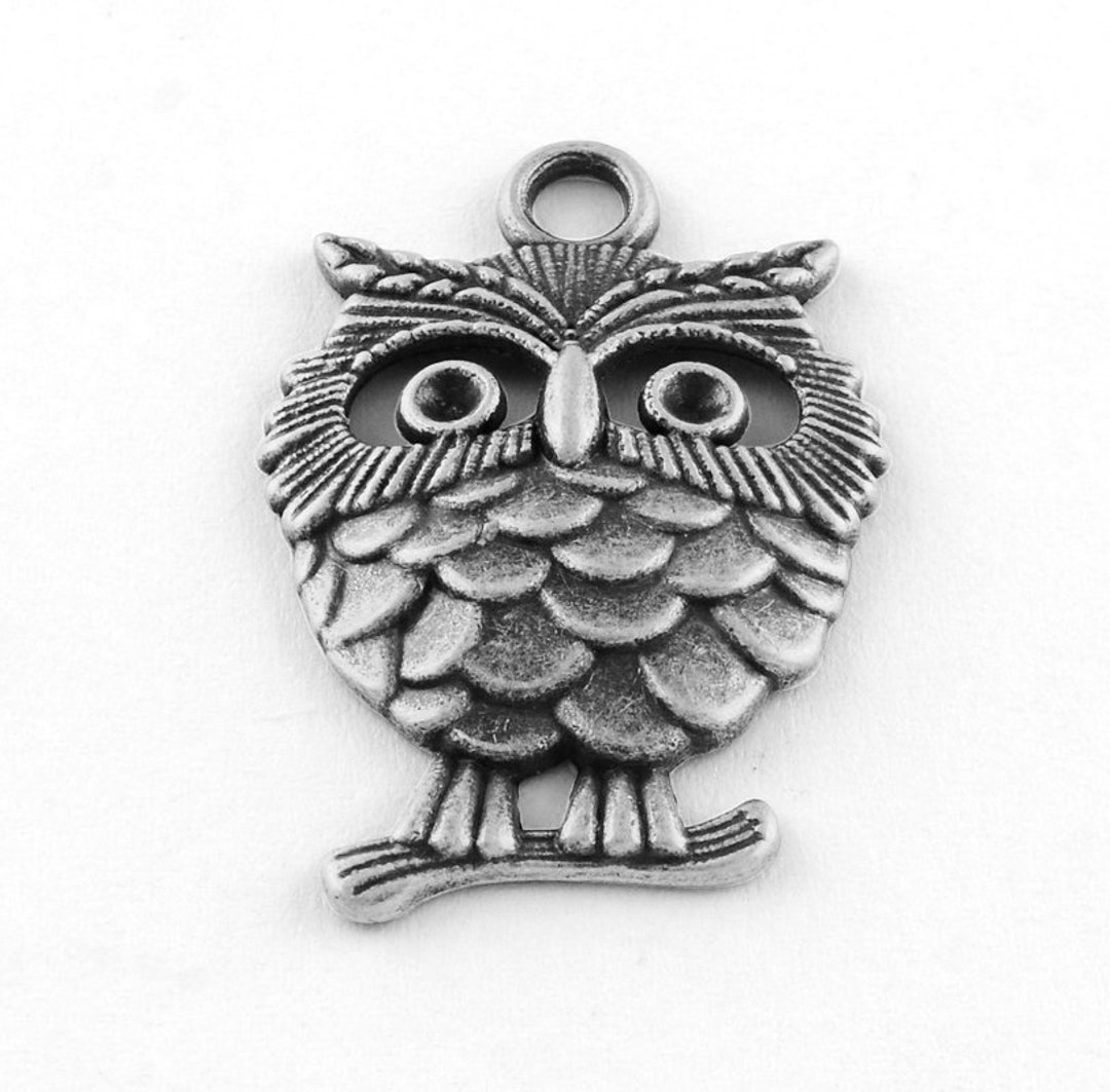 2 Silver Charms "owl" 33x23 Mm in Tibetan Silver - Etsy