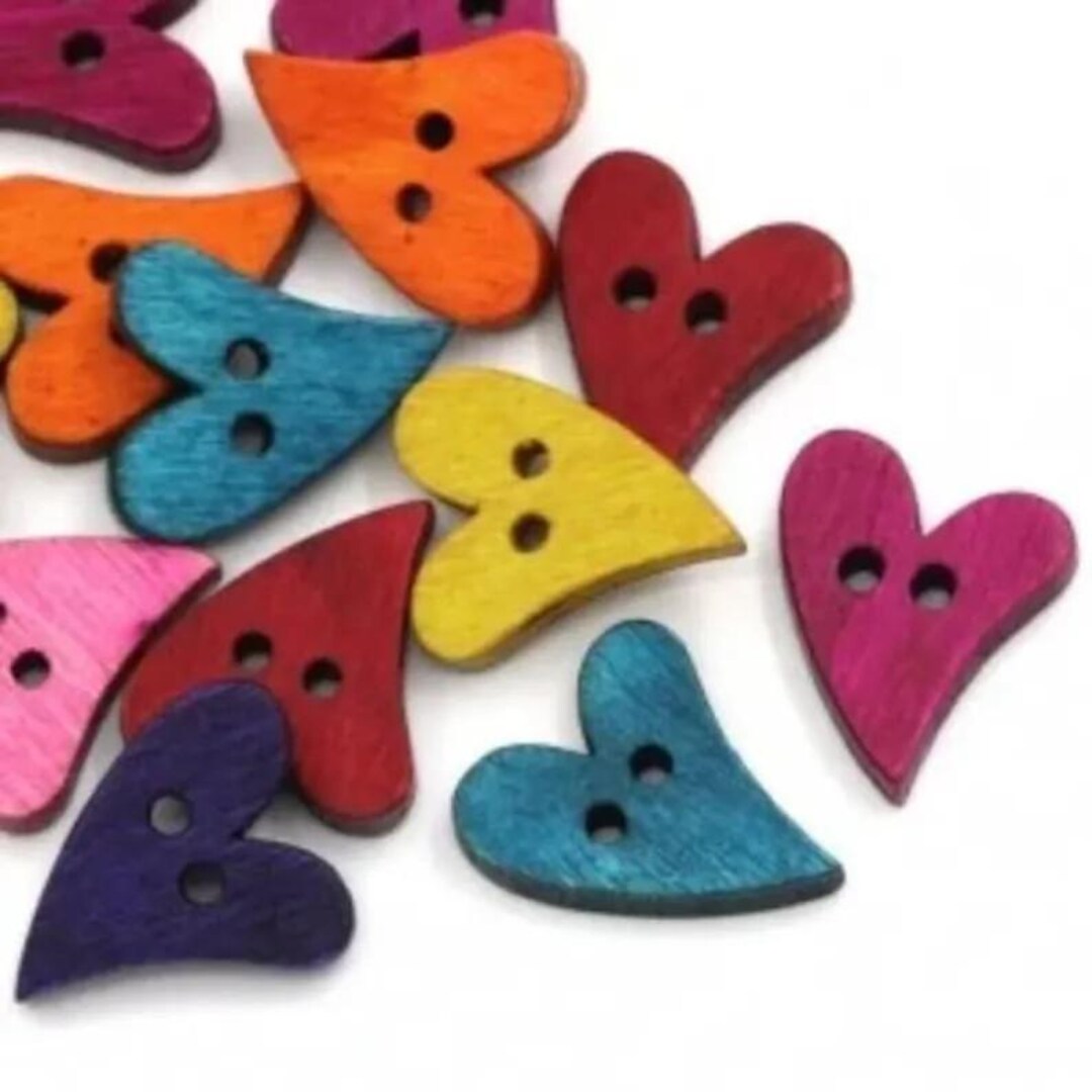 Set of 24 Wooden Heart Buttons 21x17 Mm - Etsy