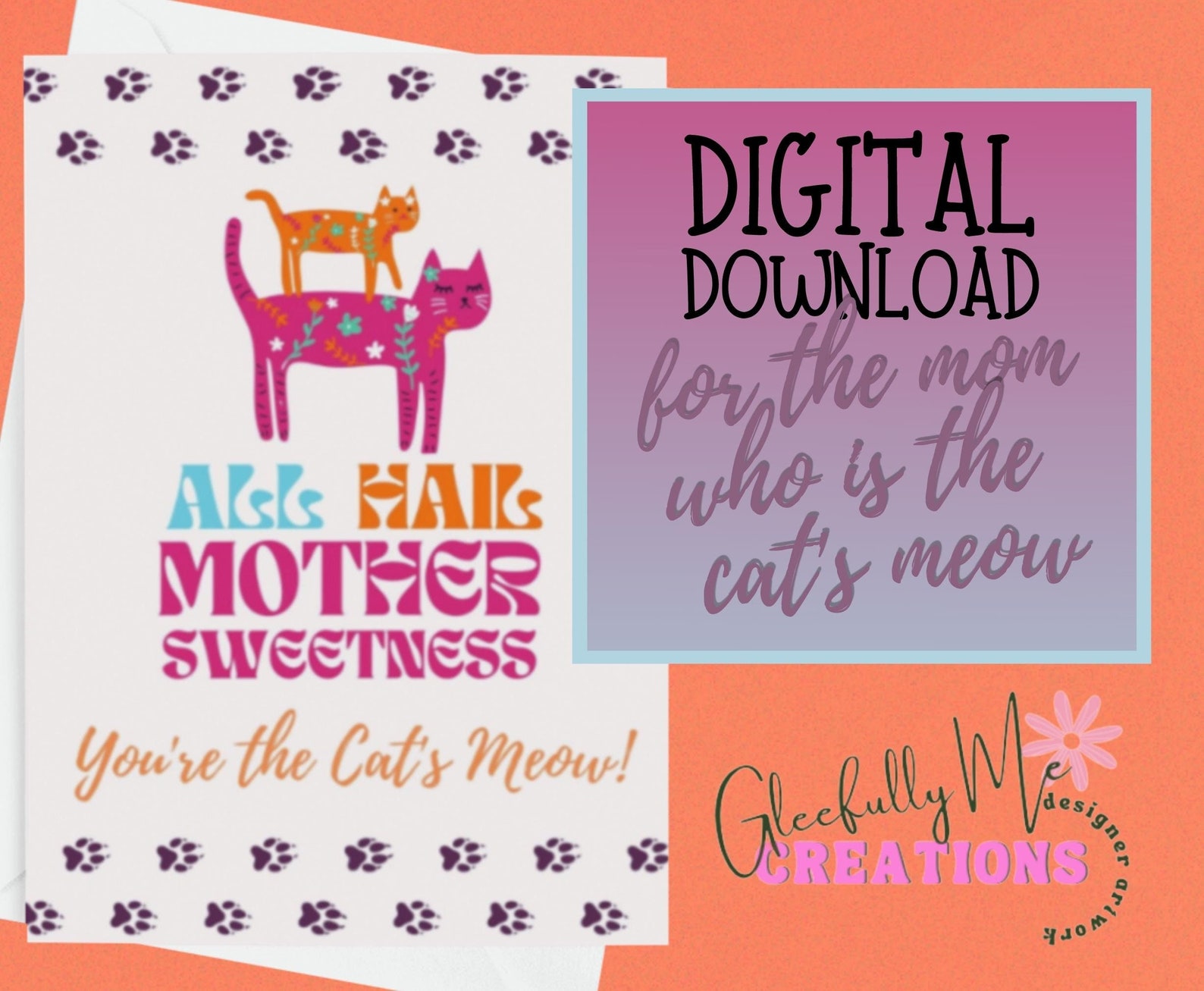 Downloadable Mother's Day Cat Lover's Card, Printable Instant Access ...