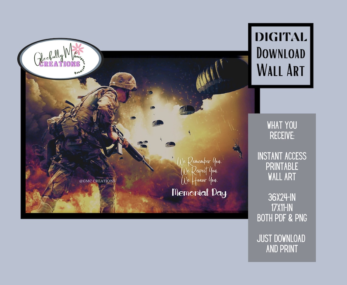 Digital Downloadable Memorial Day Wall Art, Printable We Remember You ...