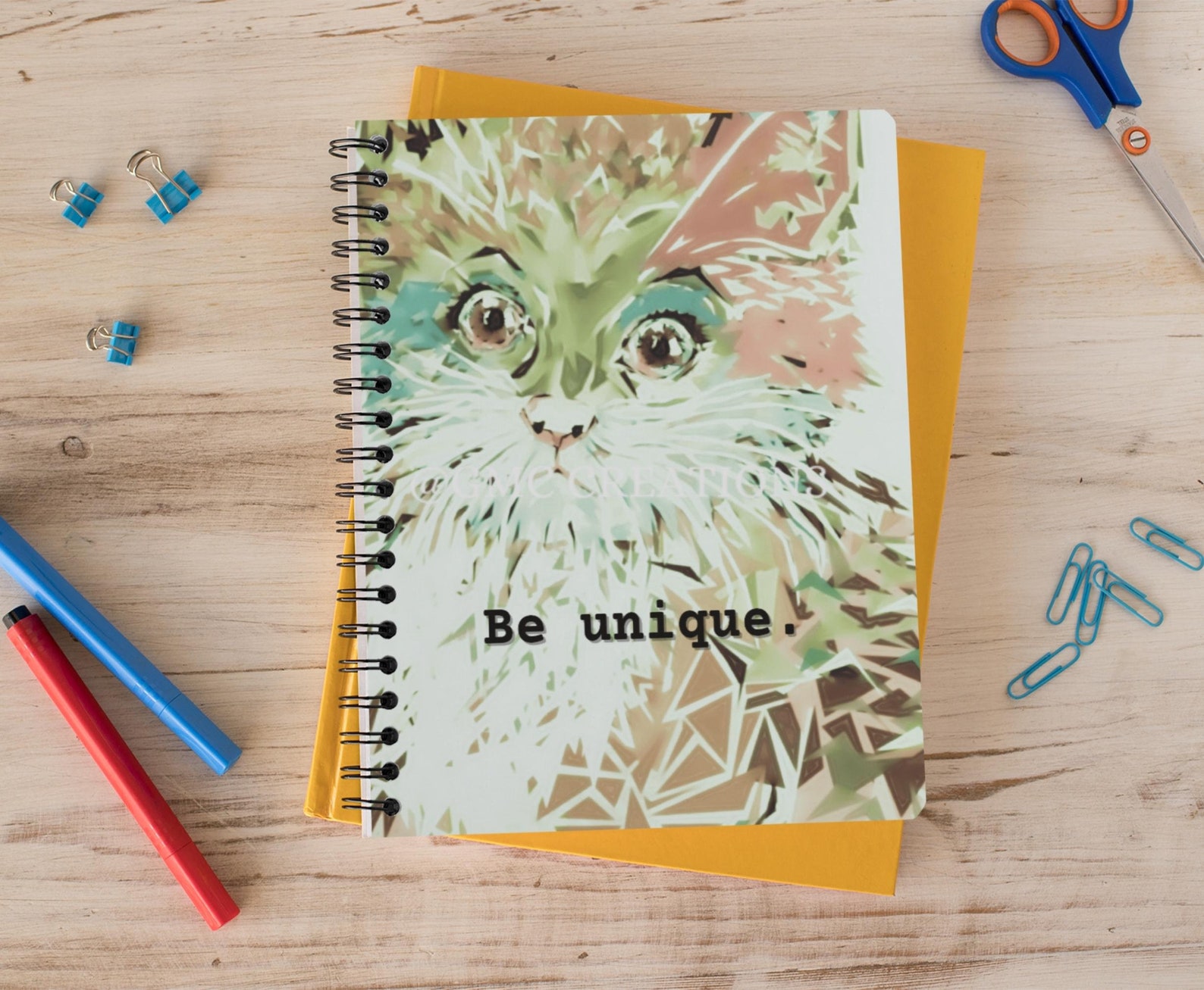 Spiral Notebook Polygon Art Cute Cat "be Unique," Adorable Polygon Art ...